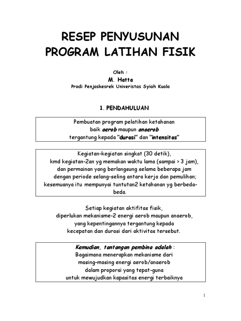 Resep Penyusunan Program Latihan Fisik | PDF