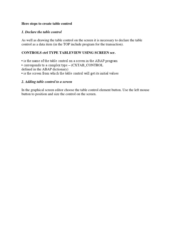 Steps To Create Table Control in SAP ABAP | PDF | Computers
