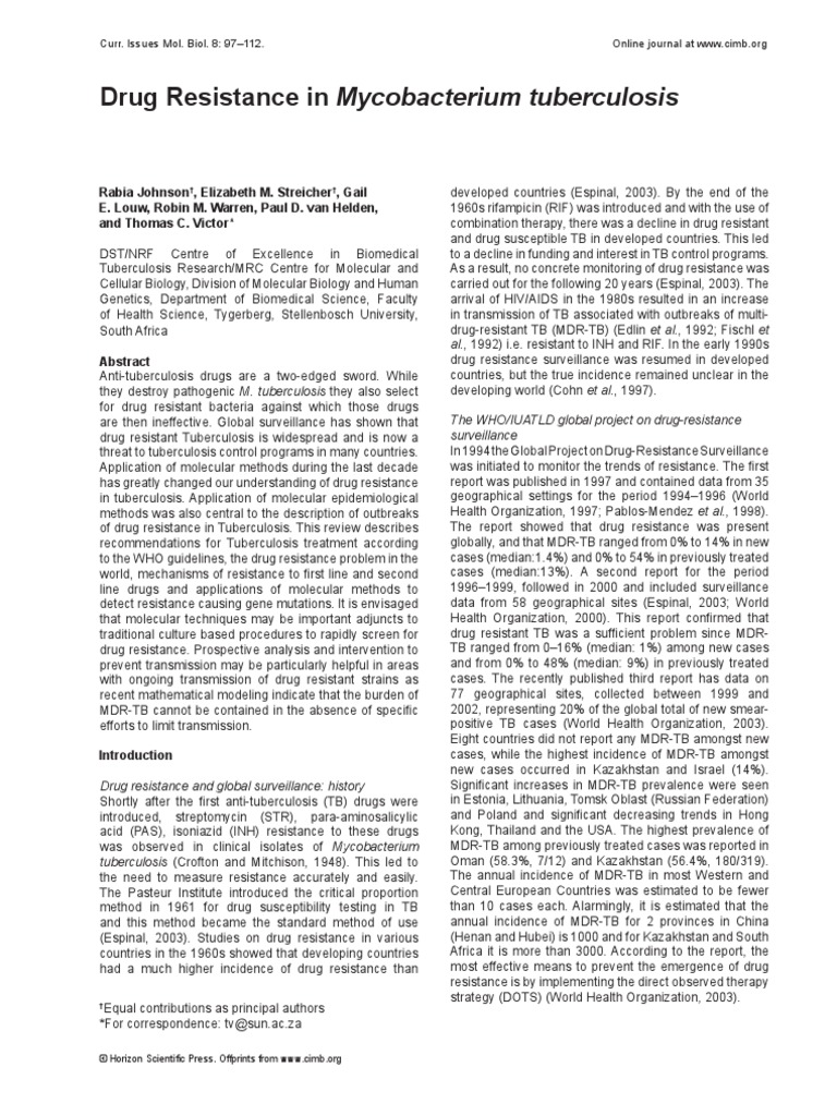 Drug Resistance of TB | PDF | Antimicrobial Resistance | Tuberculosis