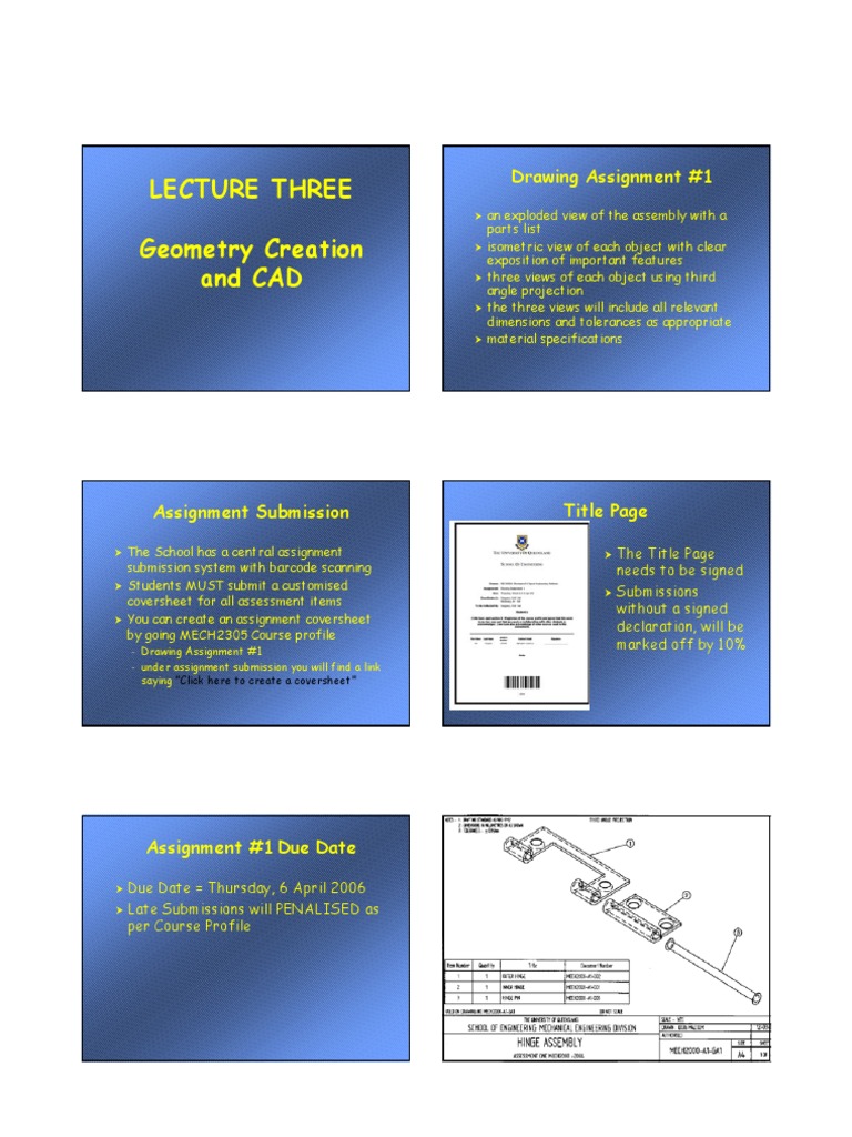 Lecture Three Geometry Creation and CAD: Drawing Assignment #1 | PDF | 3 D Modeling | Computer ...