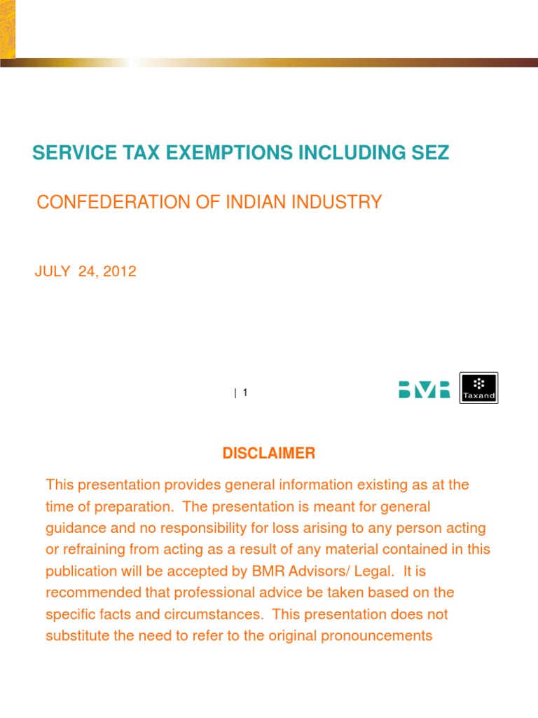 Service Tax Exemptions Including SEZ | PDF | Tax Exemption | Taxes