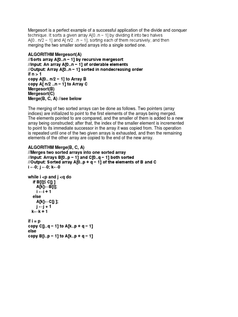 Mergesort Is A Perfect Example of A Successful Application of The ...