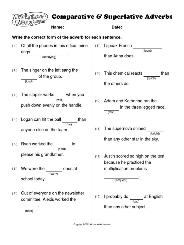 WorksheetWorks Comparative and Superlative Adverbs 1 | PDF | Language ...