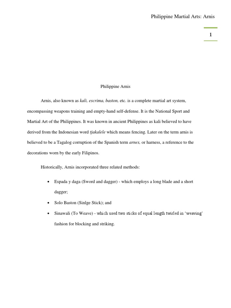 Philippine Martial Arts Arnis | PDF | Combat Sports | Melee Weapons