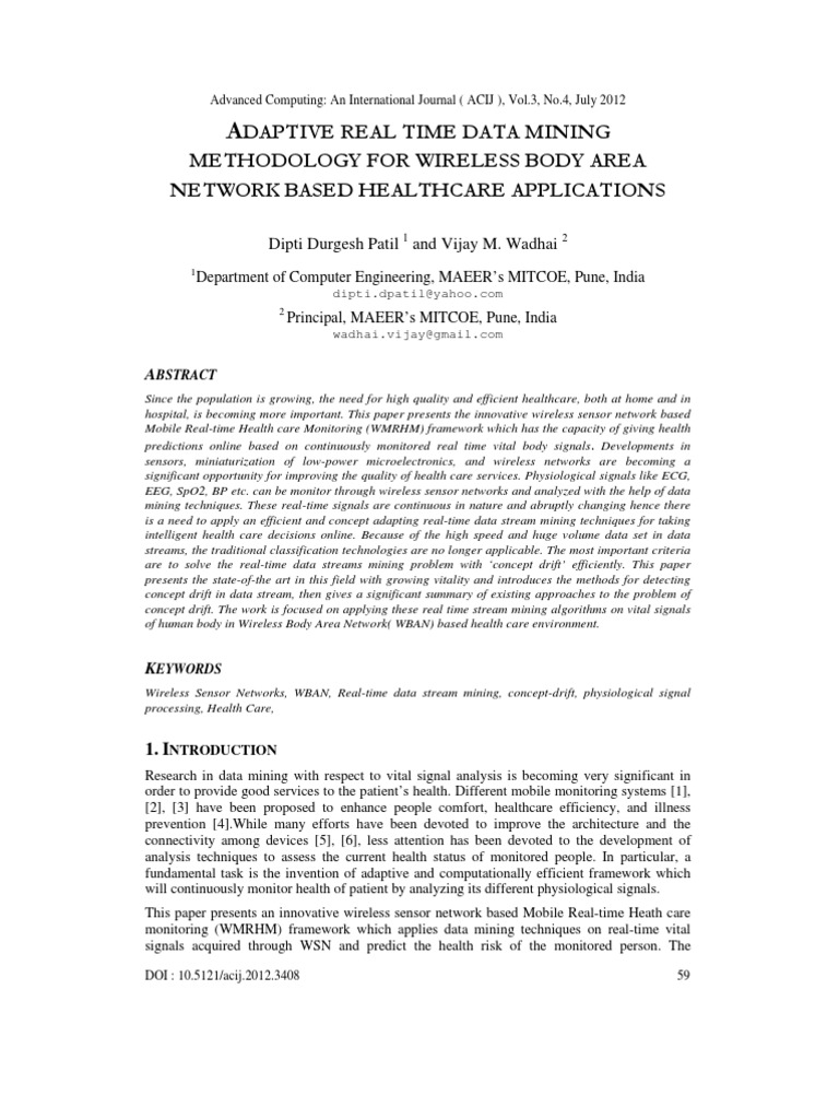 Adaptive Real Time Data Mining Methodology For Wireless Body Area Network Based Healthcare ...
