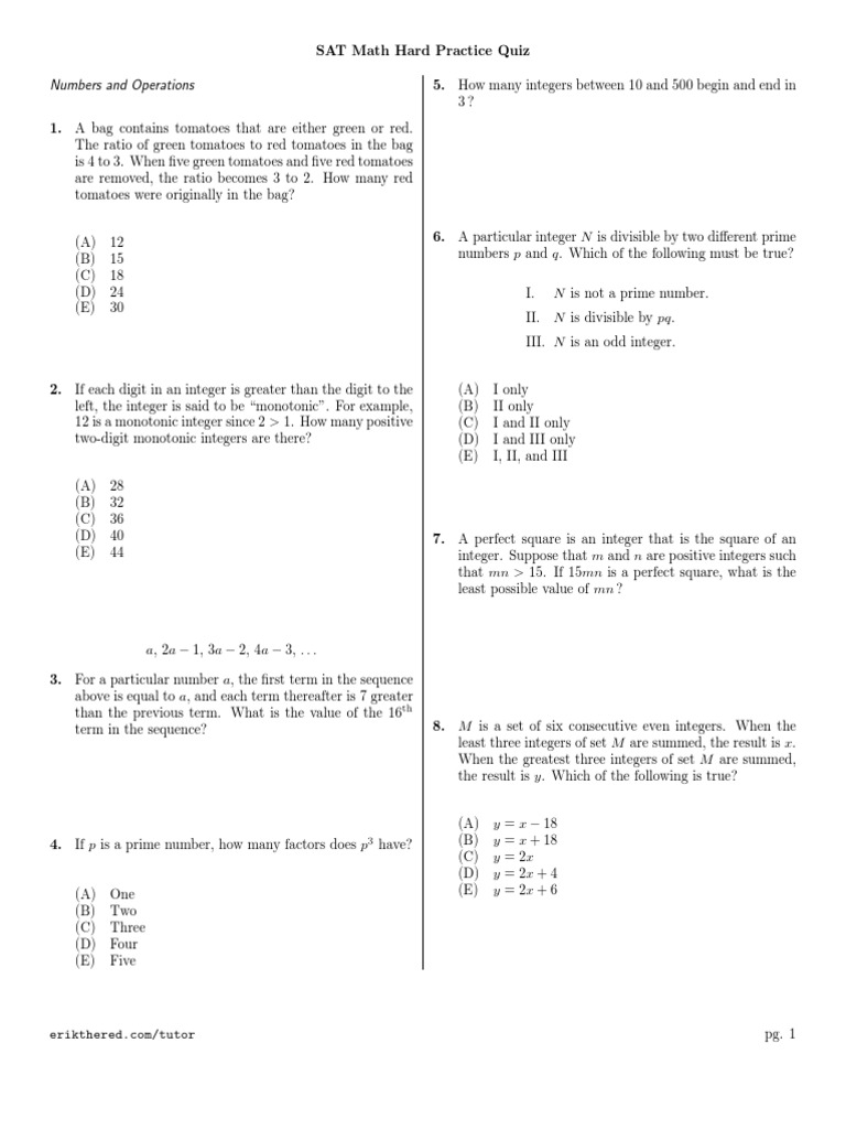 SAT Math Hard Quiz Overview | PDF | Triangle | Circle