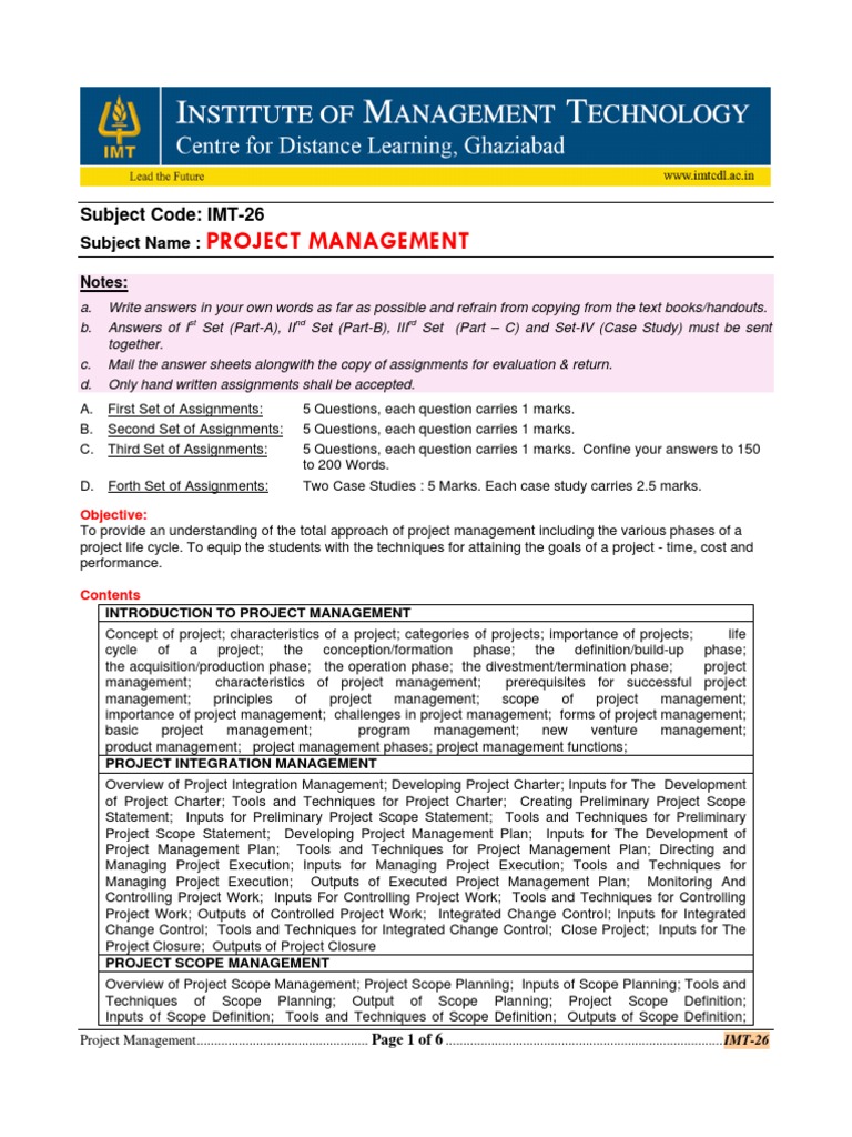 Project Management: Subject Code: IMT-26 | PDF | Feasibility Study ...