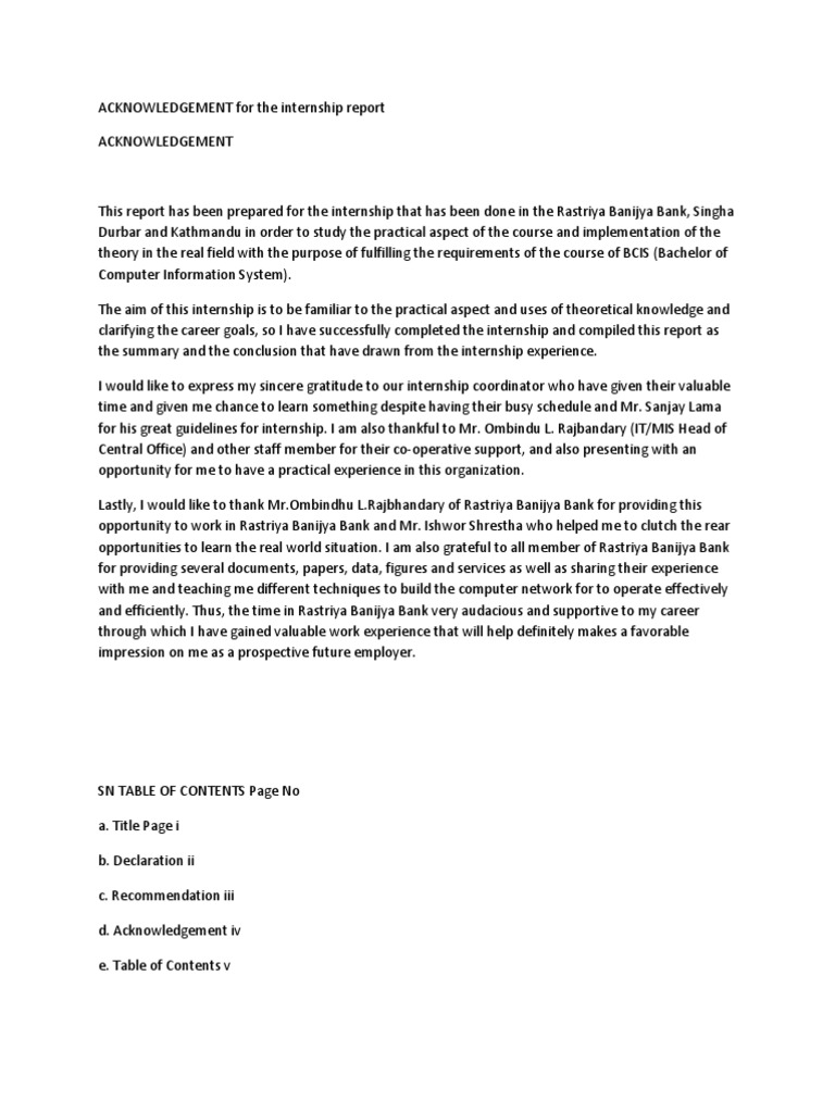 ACKNOWLEDGEMENT For The Internship Report | PDF | Banks | Server ...
