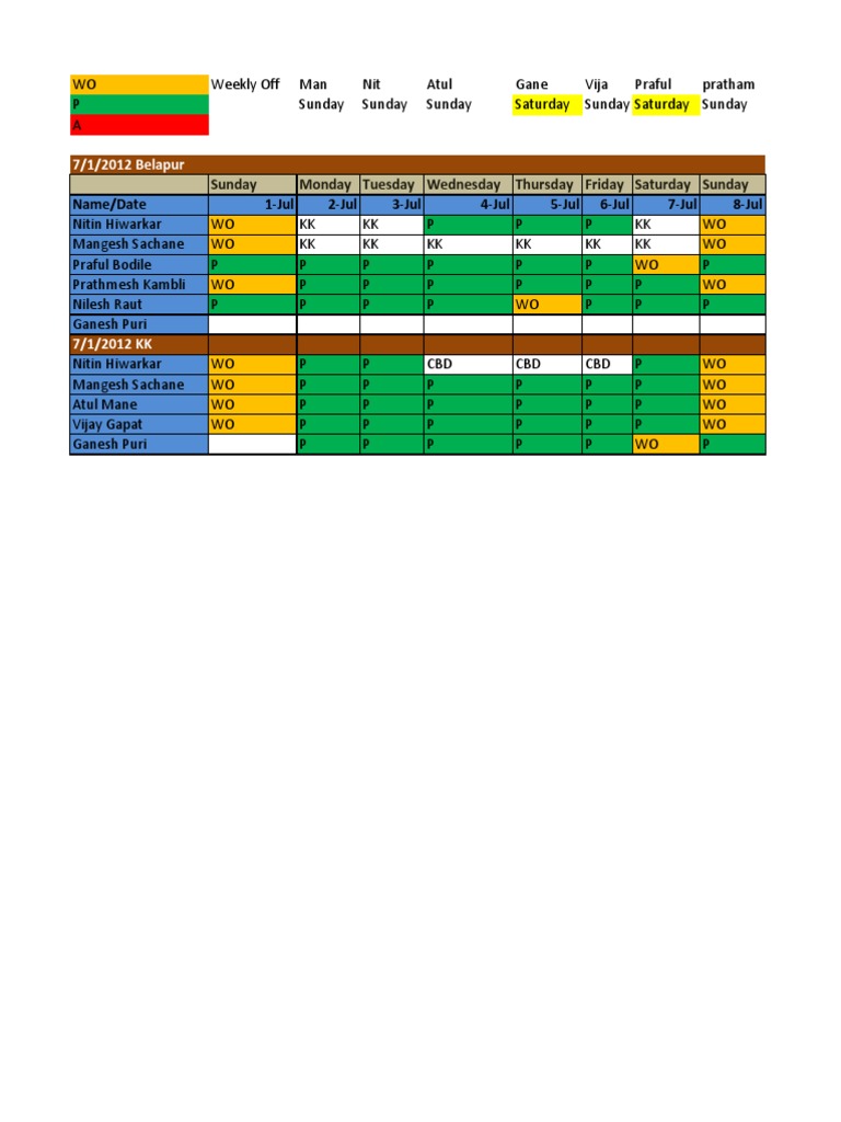 Weekly Off Schedule Summary | PDF