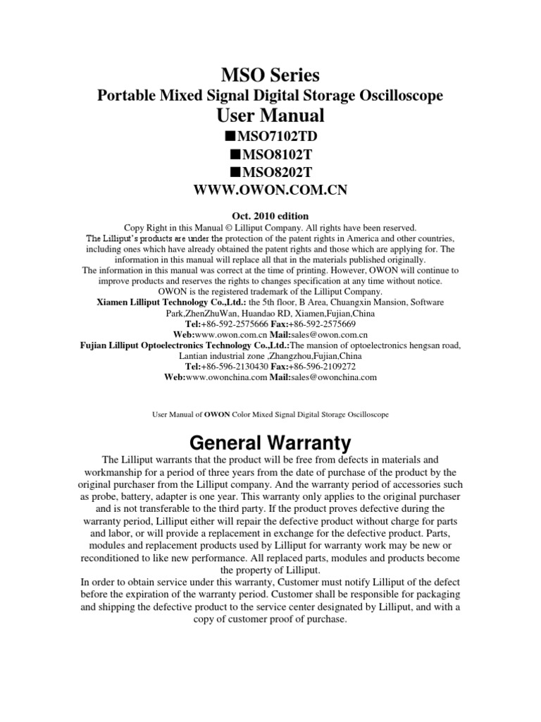 MSO Series User Manual: Portable Mixed Signal Digital Storage Oscilloscope | PDF | Electronic ...