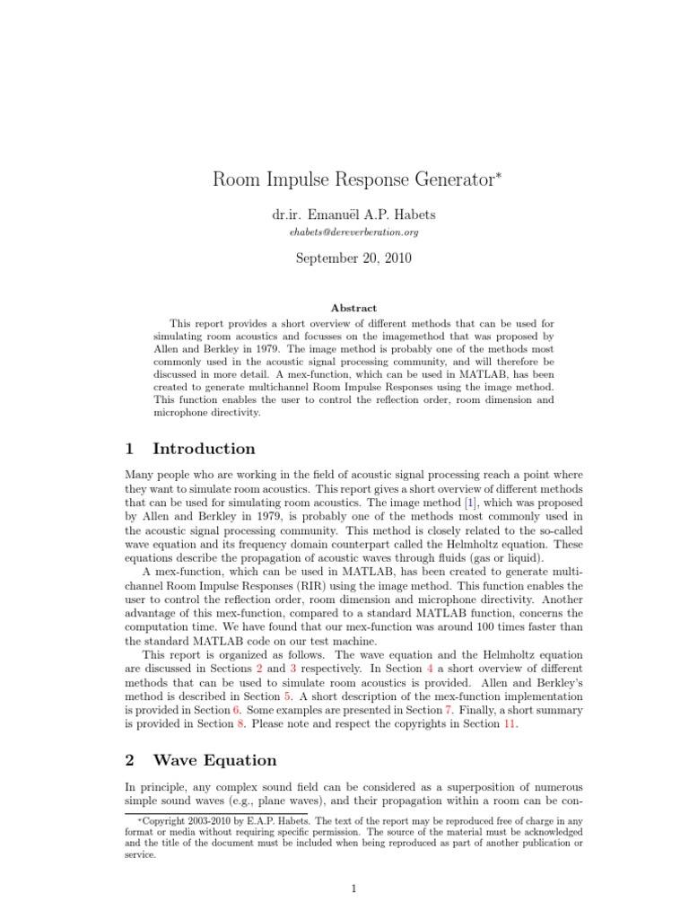 Rir Generator | PDF | Wave Equation | Waves