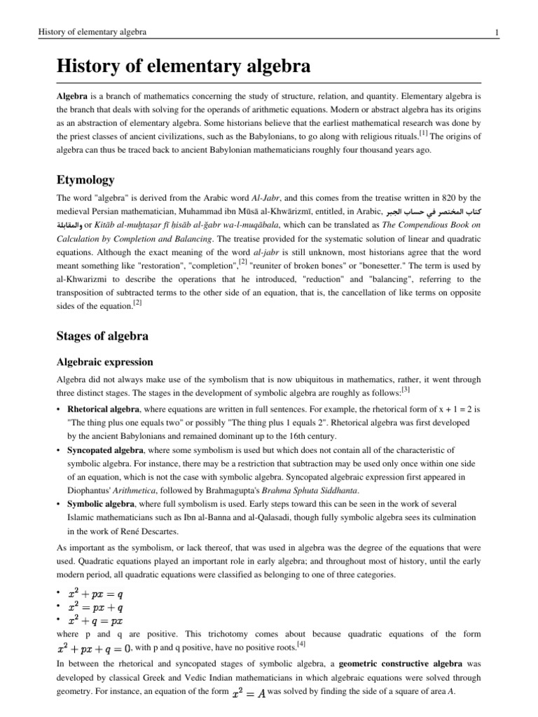 History of Algebra | PDF | Algebra | Equations