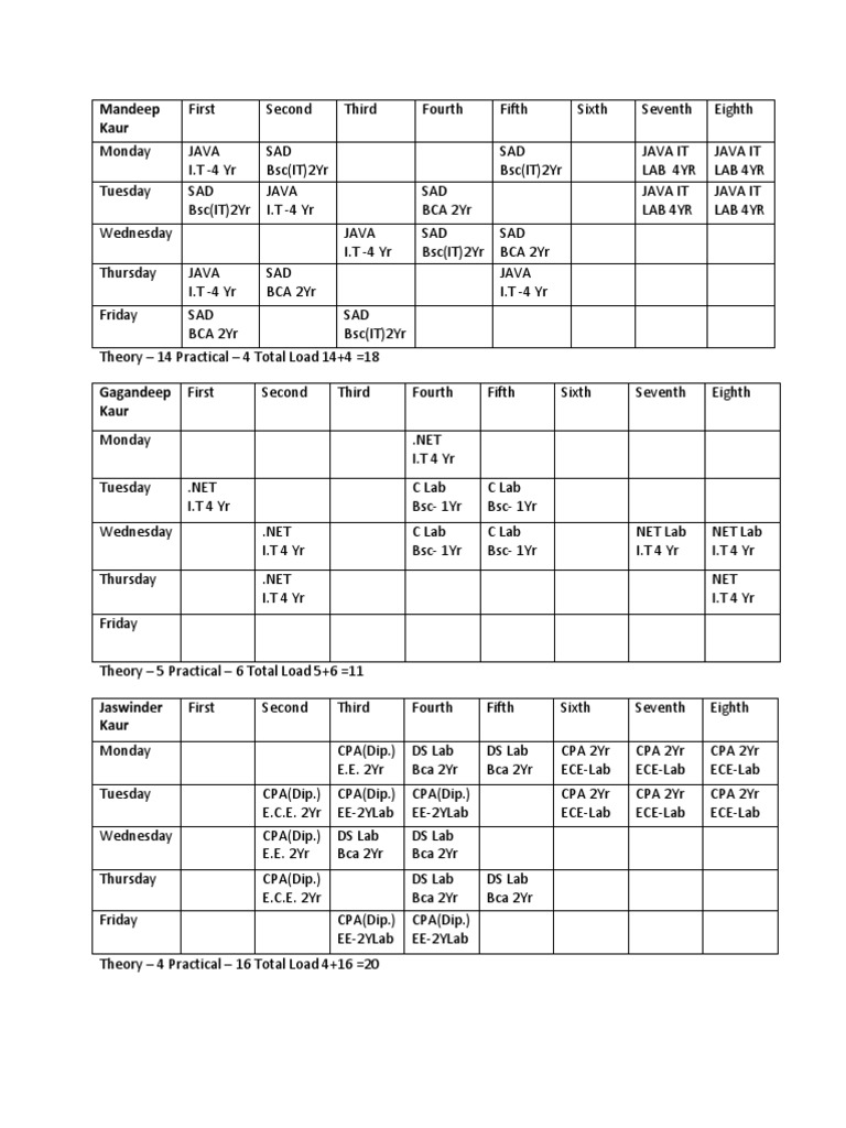 Time Table | PDF | Teaching Methods & Materials | Technology & Engineering