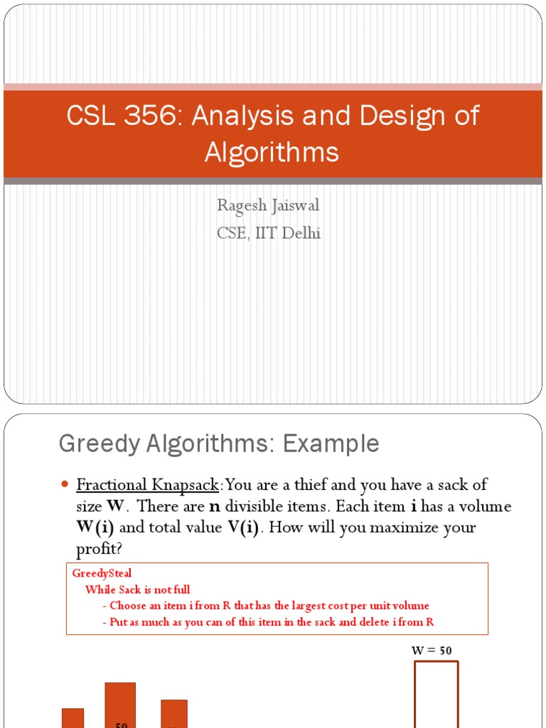 CSL 356: Analysis and Design of Algorithms: Ragesh Jaiswal CSE, IIT Delhi | PDF | Algorithms ...