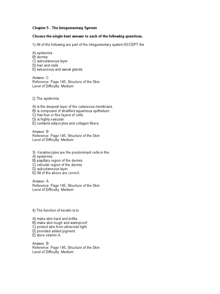 Integumentary System Quiz Answers | PDF | Wound Healing | Skin