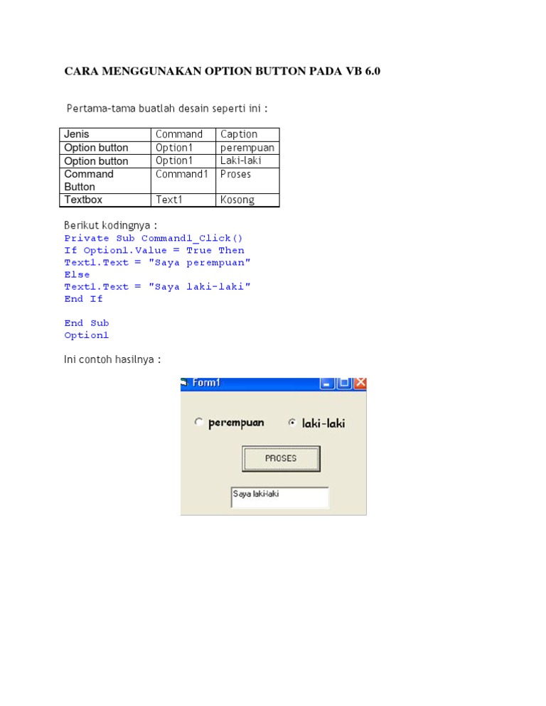 VB 6 - Cara Menggunakan Option Button | PDF