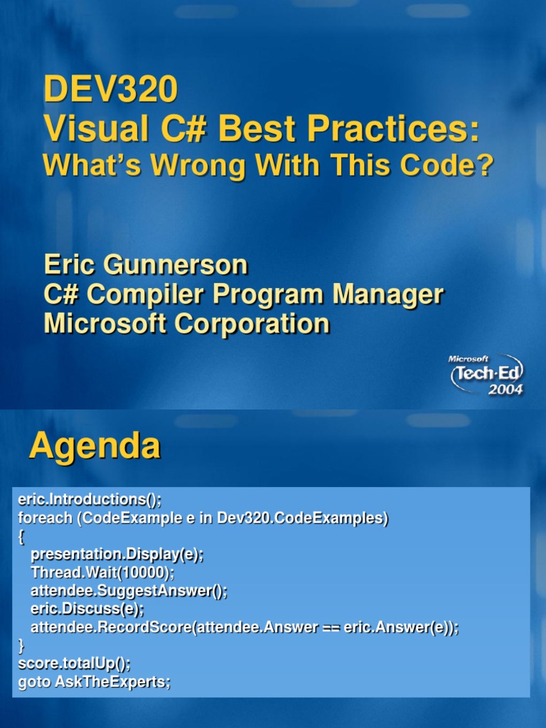 DEV320 Visual C# Best Practices:: What's Wrong With This Code? | PDF ...