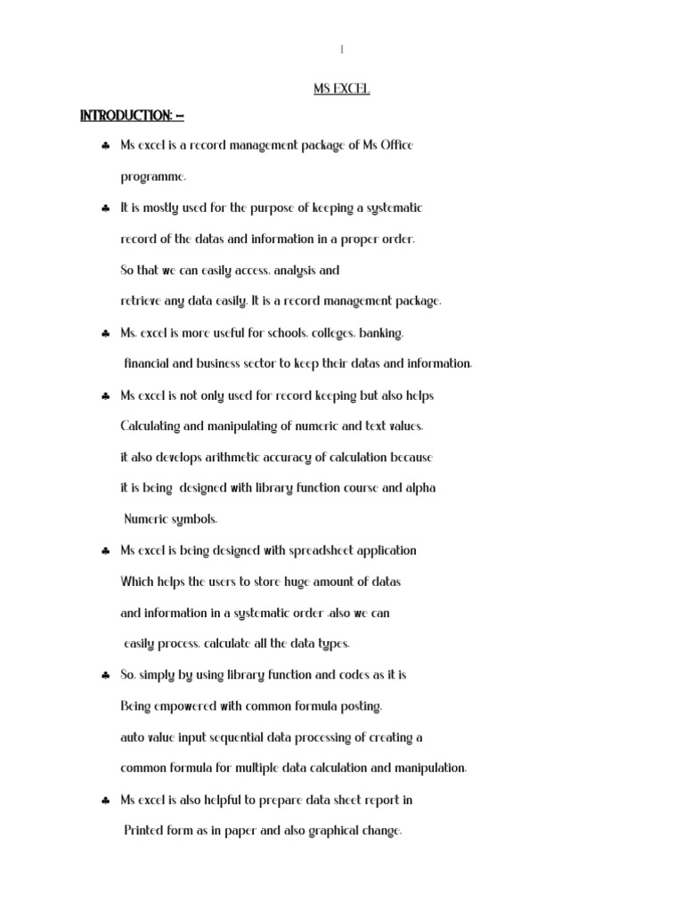 Ms Excel Note | PDF