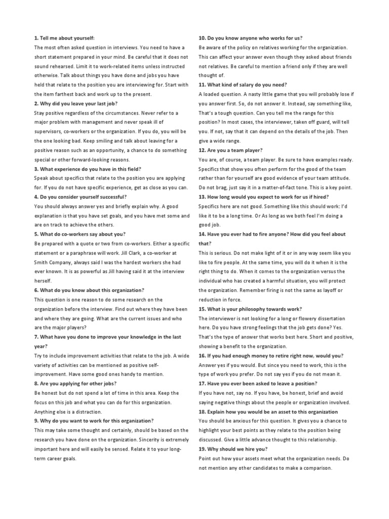 Job Interview Questions | PDF | Interview | Leadership