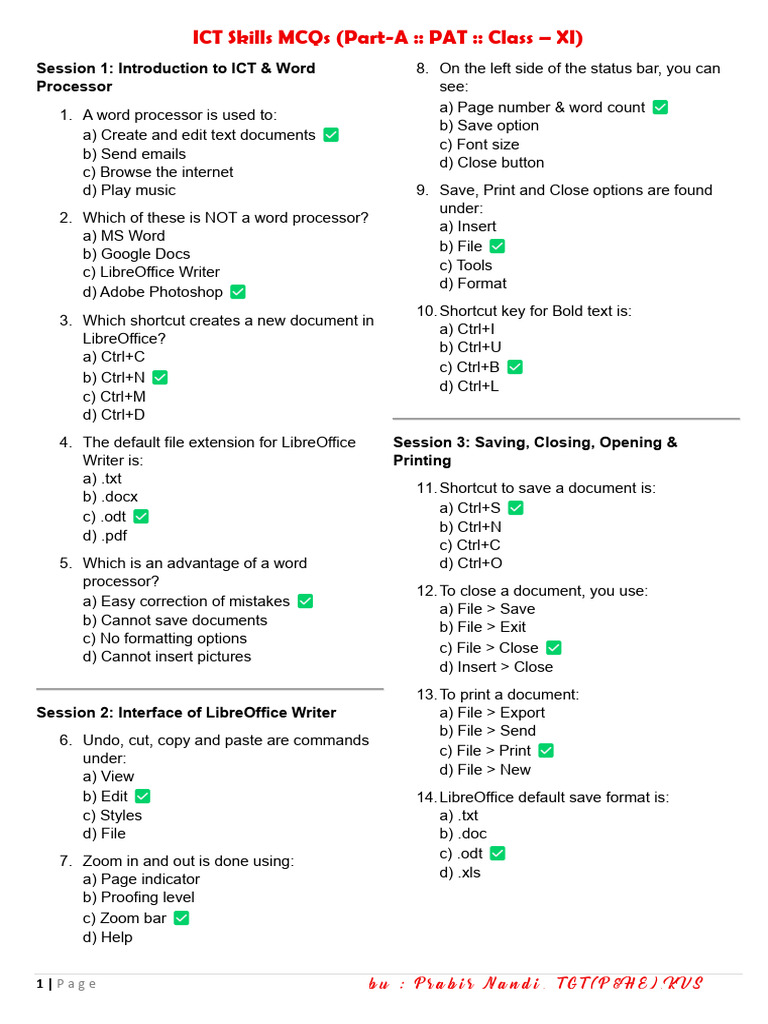 3 Ict Mcq-class Xi - Copy | PDF