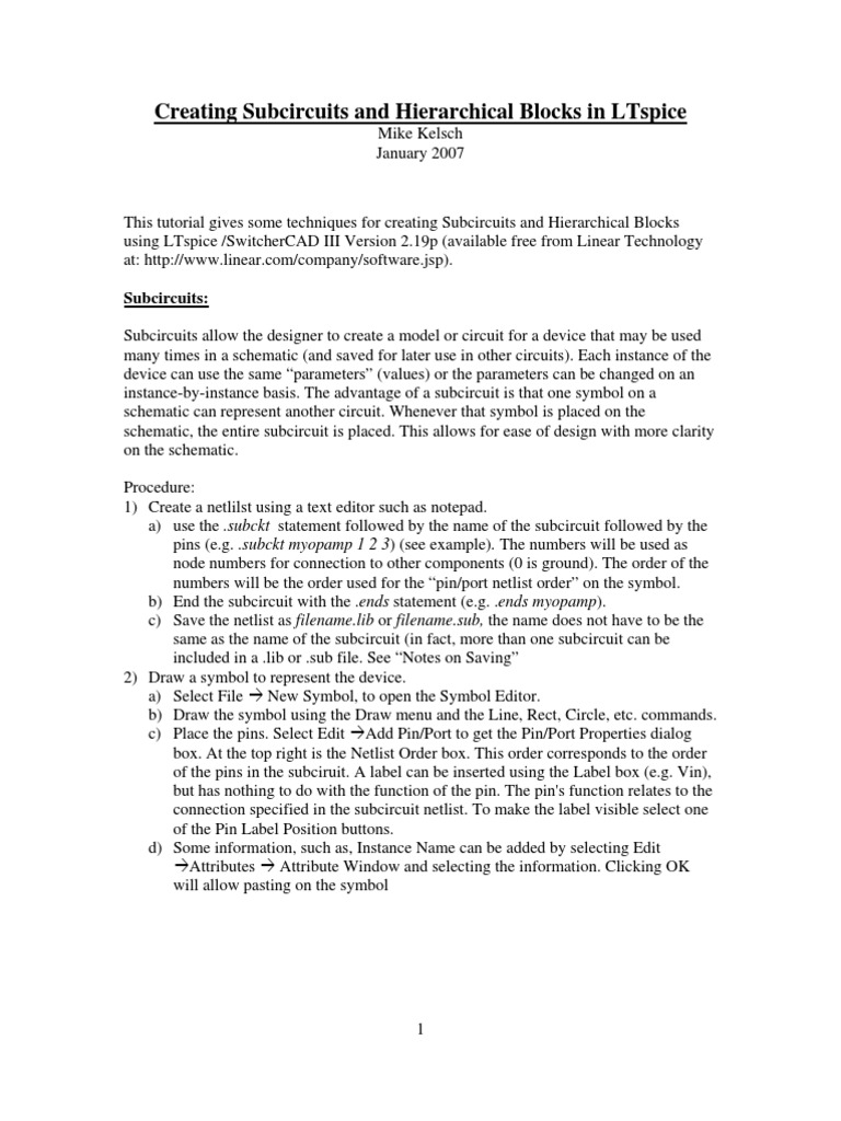 LTspice Subcircuit Tutorial | PDF | Spice | Electrical Engineering