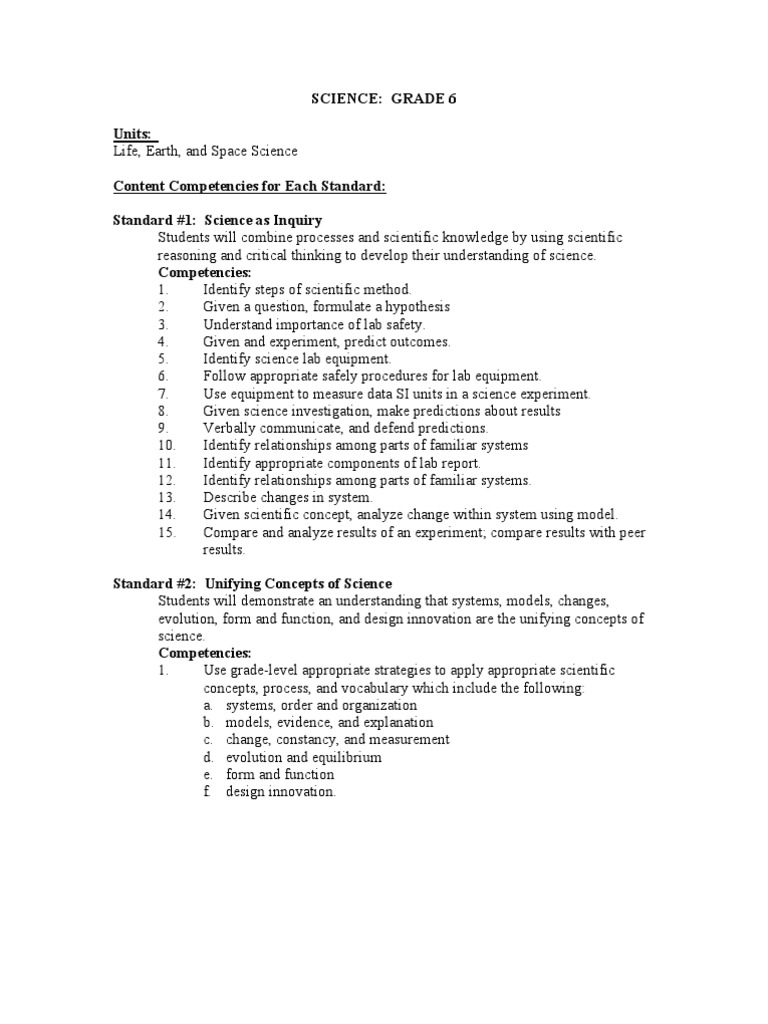 Science: Grade 6 Units | PDF | Scientific Method | Competence (Human ...