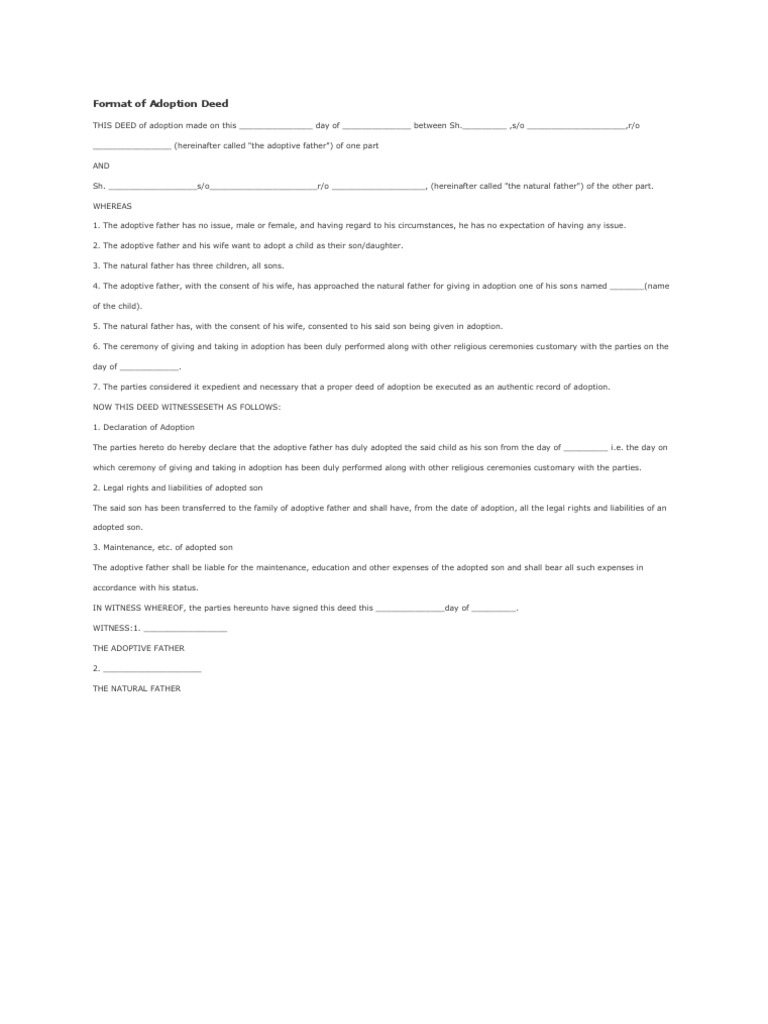 Format of Adoption Deed | PDF | Social Science