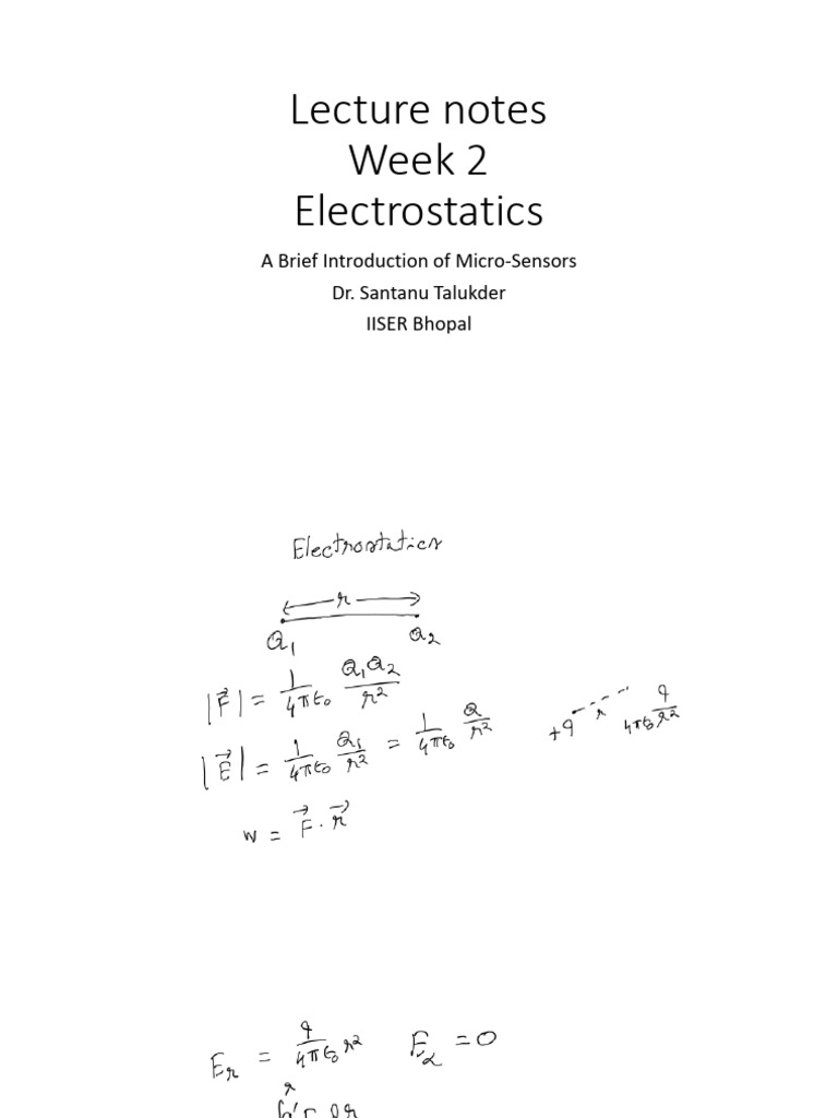 Lecture Notes 2 - Electrostatics Electrostatic Force | PDF