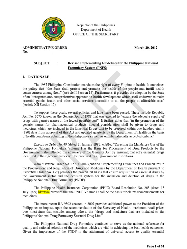 ADMINISTRATIVE ORDER- Revised Implementing Guidelines for the PNFS(3a ...