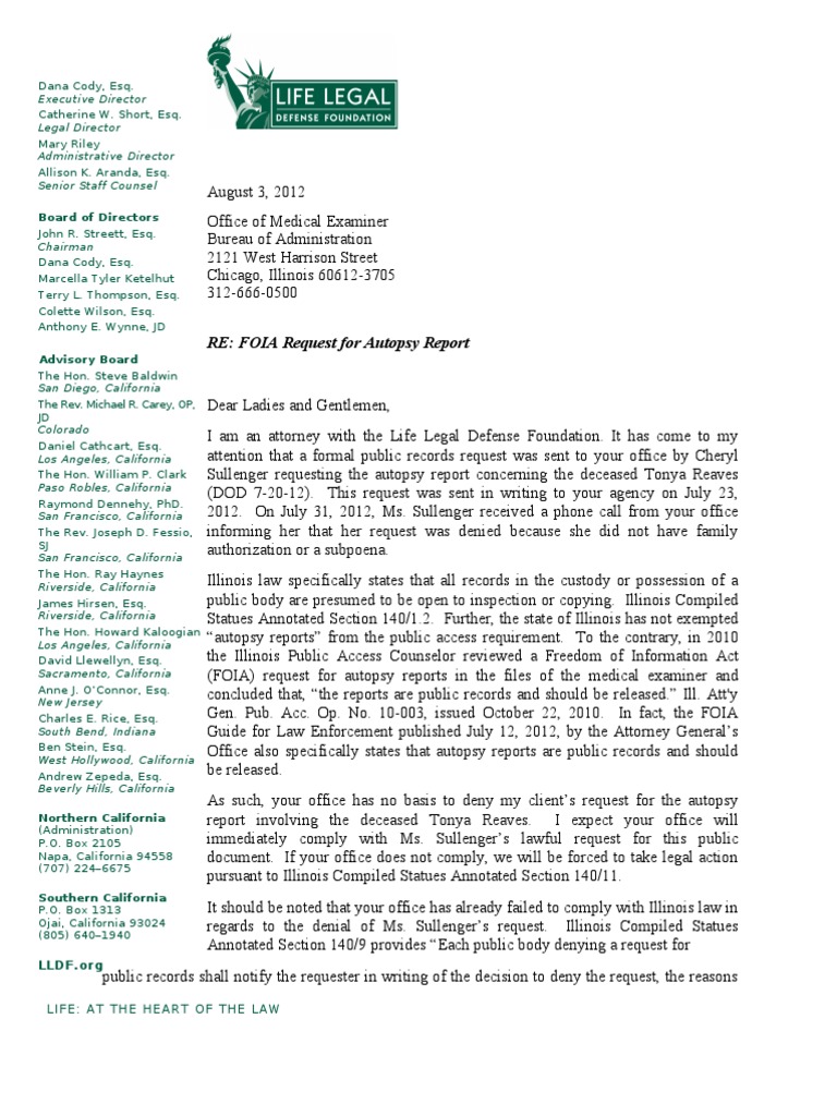 FOIA Request For Autopsy Report | PDF | Freedom Of Information Act ...