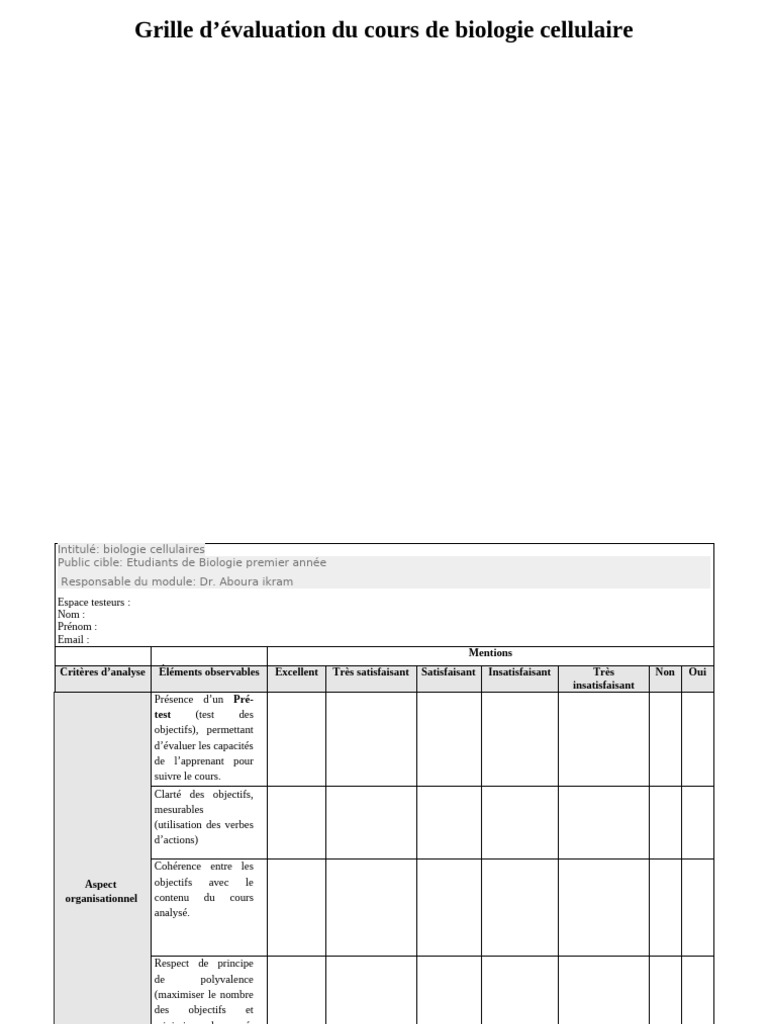 Grille Dévaluation Du Cour de Biolgie | PDF