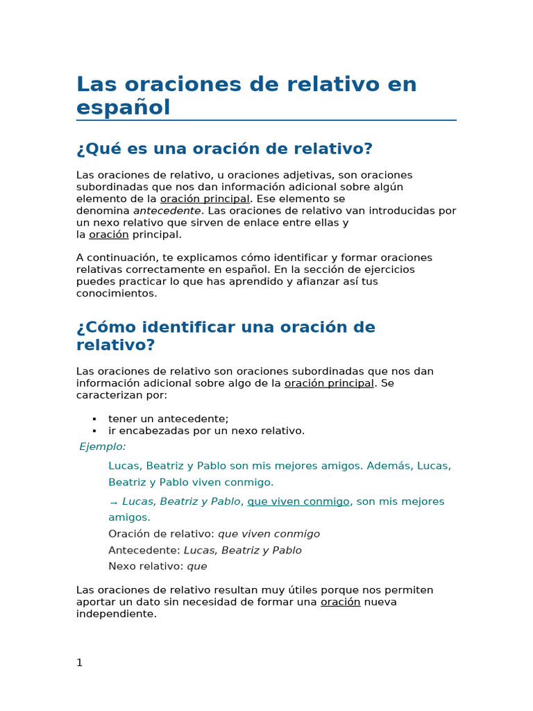 oraciones de relativo en español | PDF