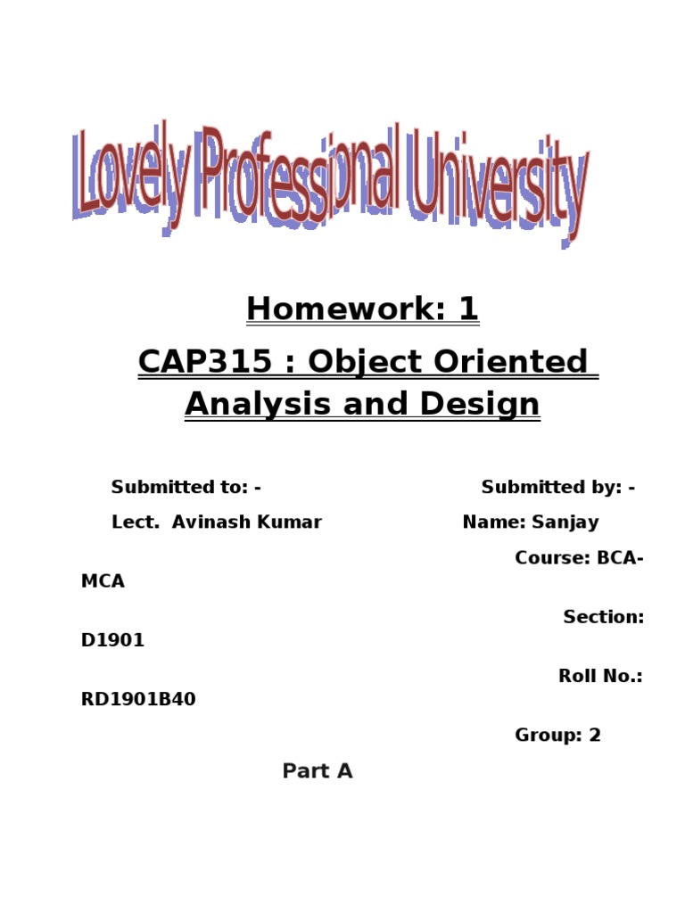 Homework: 1 CAP315: Object Oriented Analysis and Design | PDF | Class ...