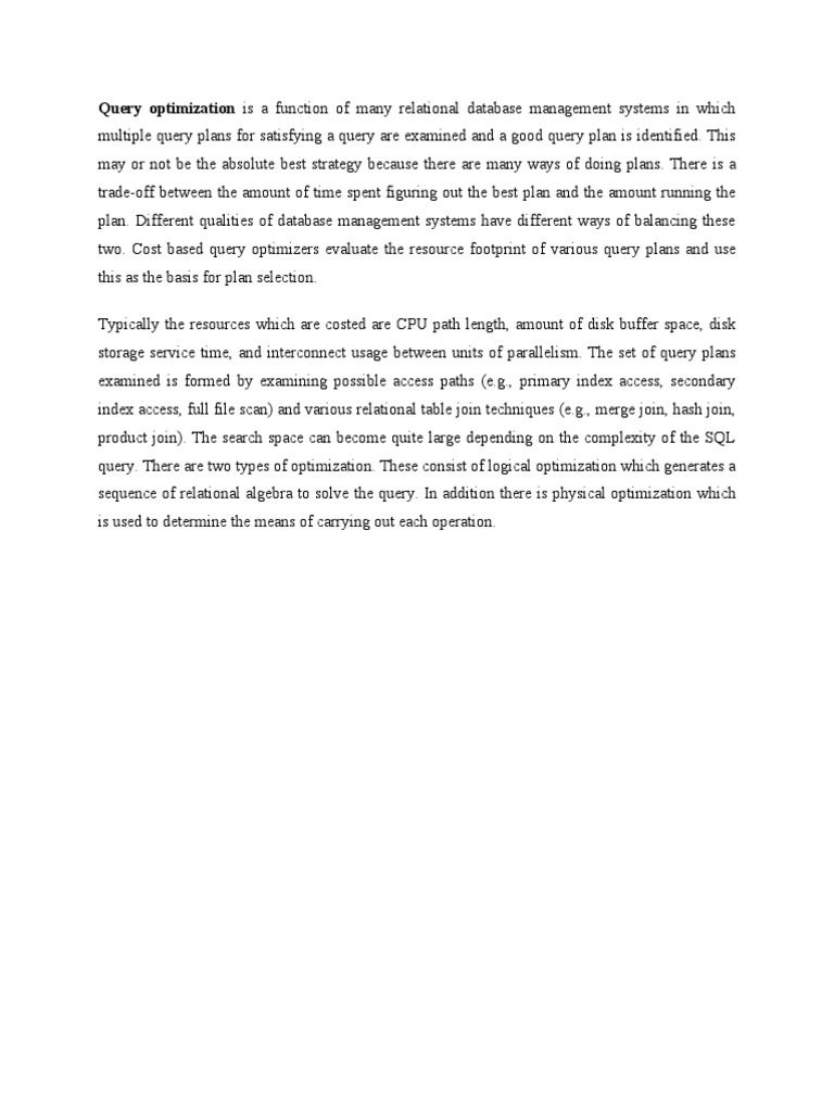 Query Optimization Pdf Database Index Relational Database 