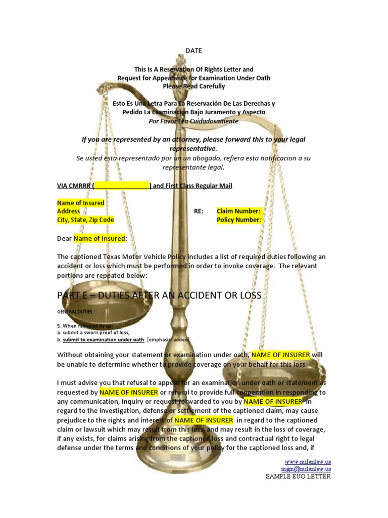 Sample EUO | PDF | Insurance | Lawsuit