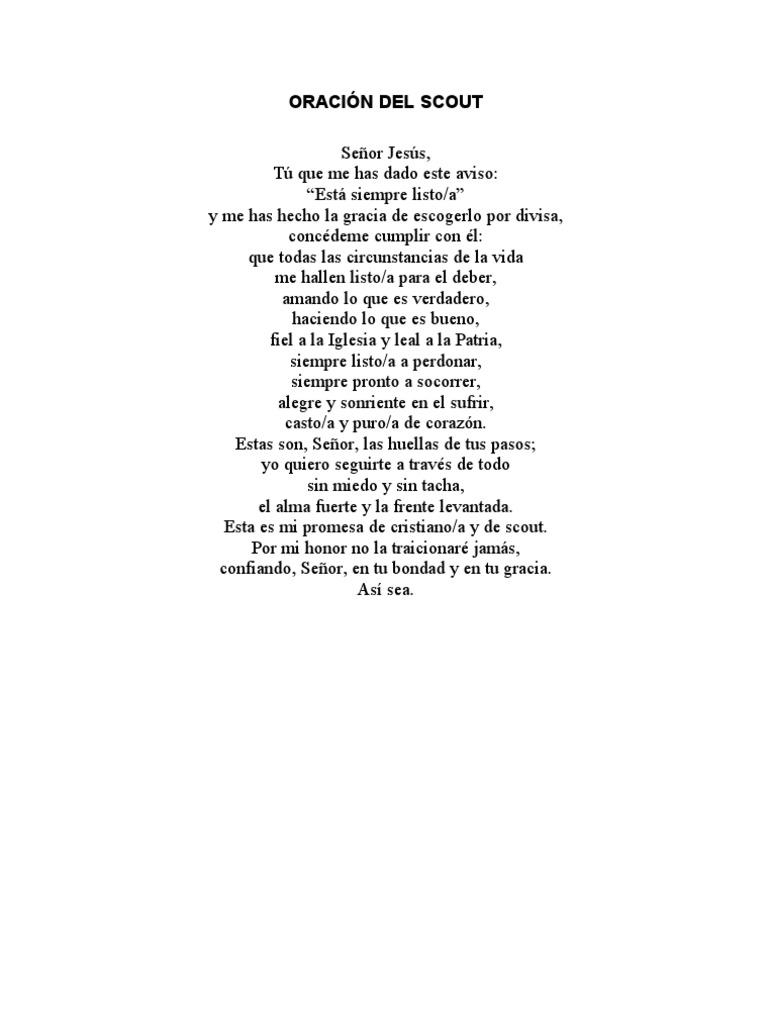Oración del Scout: Compromiso y Fe | PDF | Cocina, comidas y vino ...