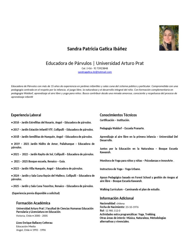 Curriculum Sandra 2025 | PDF | Educación de la primera infancia ...