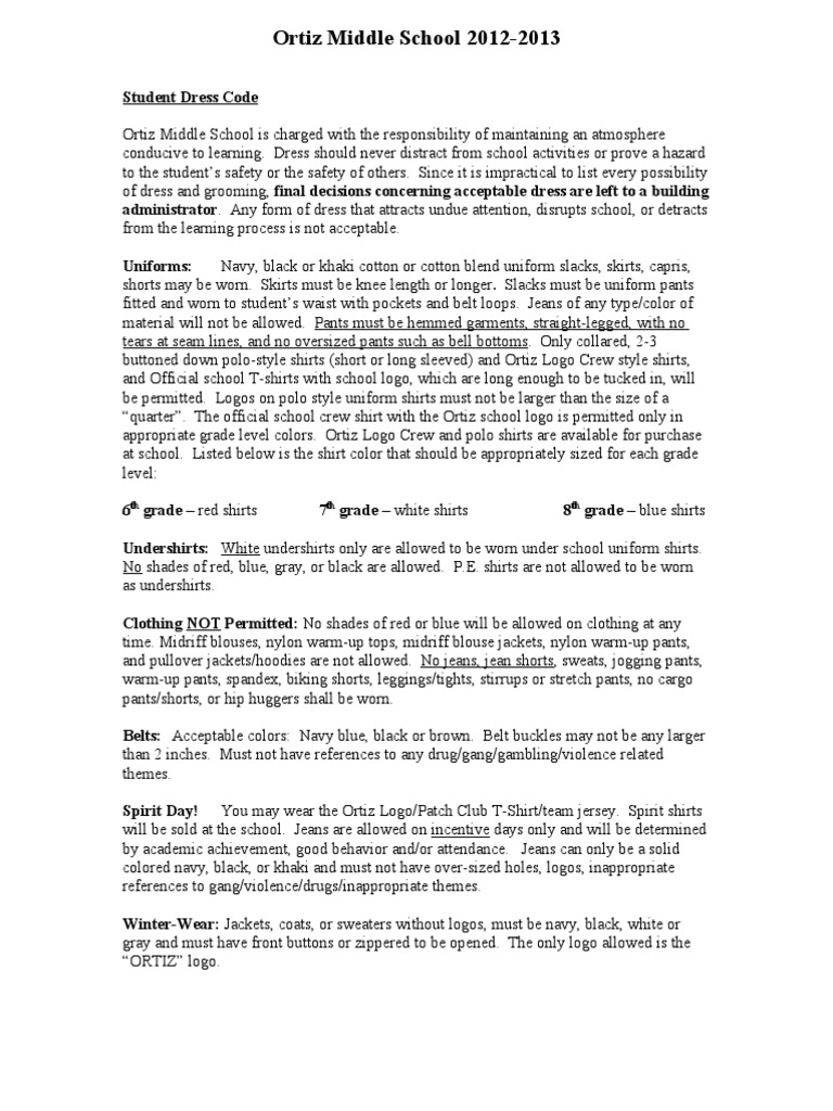 Student Dress Code 2012 | PDF | Trousers | Shirt