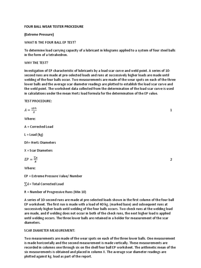 Four Ball EP Test Procedure | PDF | Wear | Welding