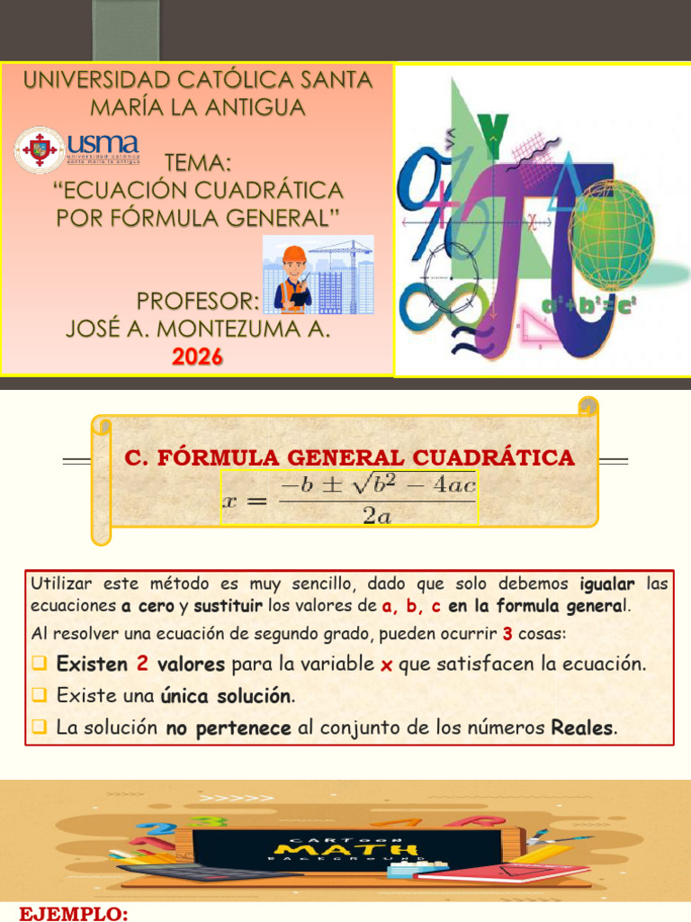 PRESENTACIÓN - ECUACIONES CUADRÁTICAS FÓRMULA GENERAL | PDF