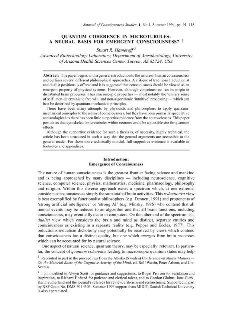 Quantum Coherence in Microtubules: A Neural Basis For. Emergent ...