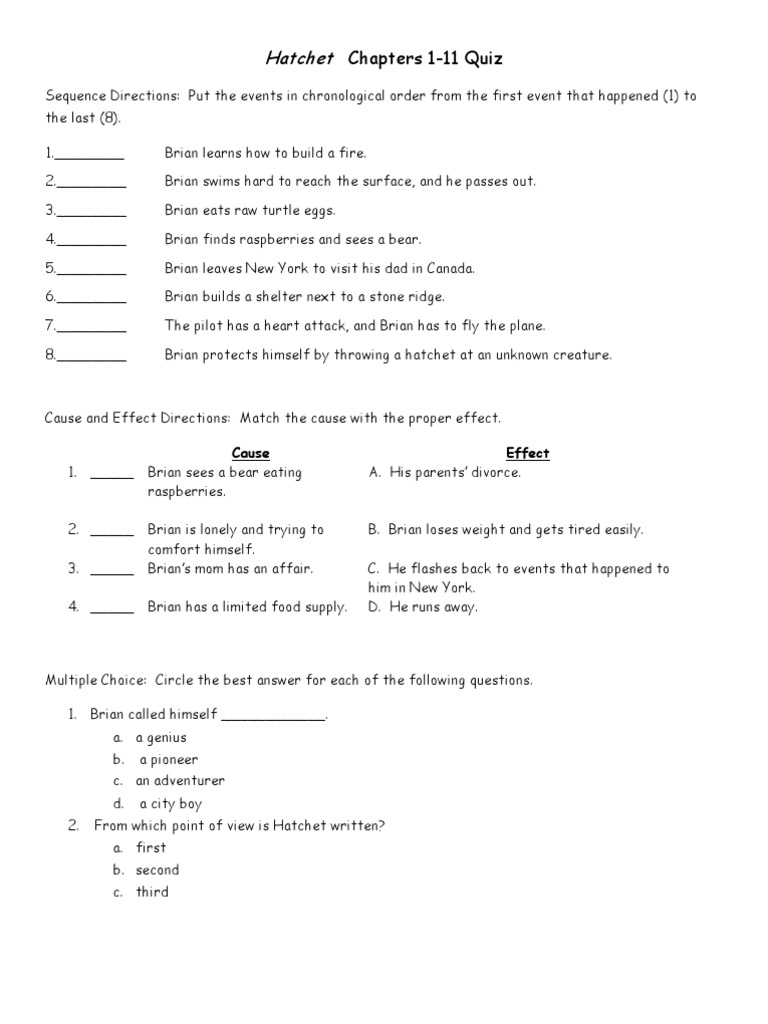 Gary Paulsen's Hatchet Chapters 1-11 | PDF