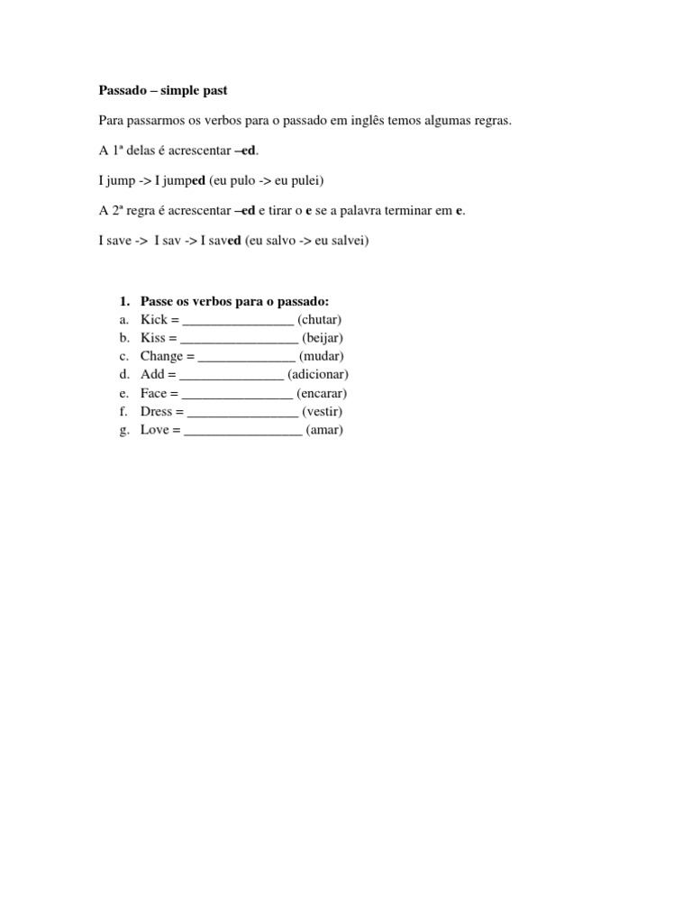 Regras do Simple Past em Inglês | PDF | Artes Linguísticas e Disciplina ...