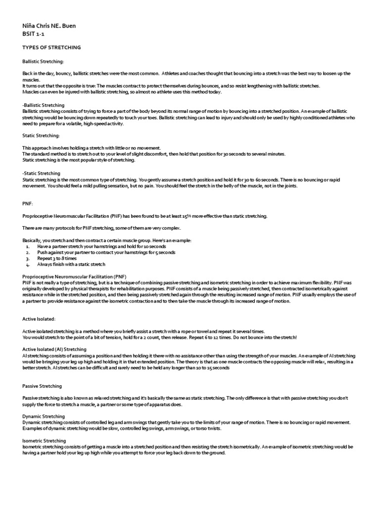 4 Types of Stretching | PDF | Physical Fitness | Strength Training