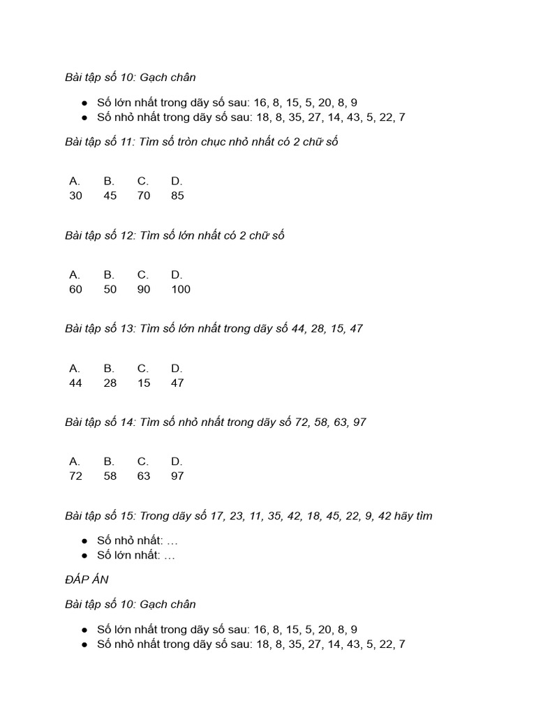 Bai Toan Lop 1 Tim So Lon Nhat Nho Nhat | PDF
