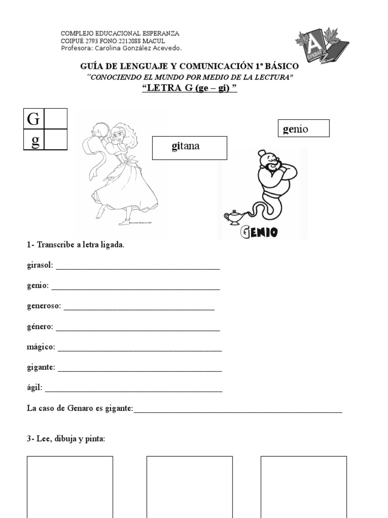 Actividades sobre la letra G (ge-gi) | PDF
