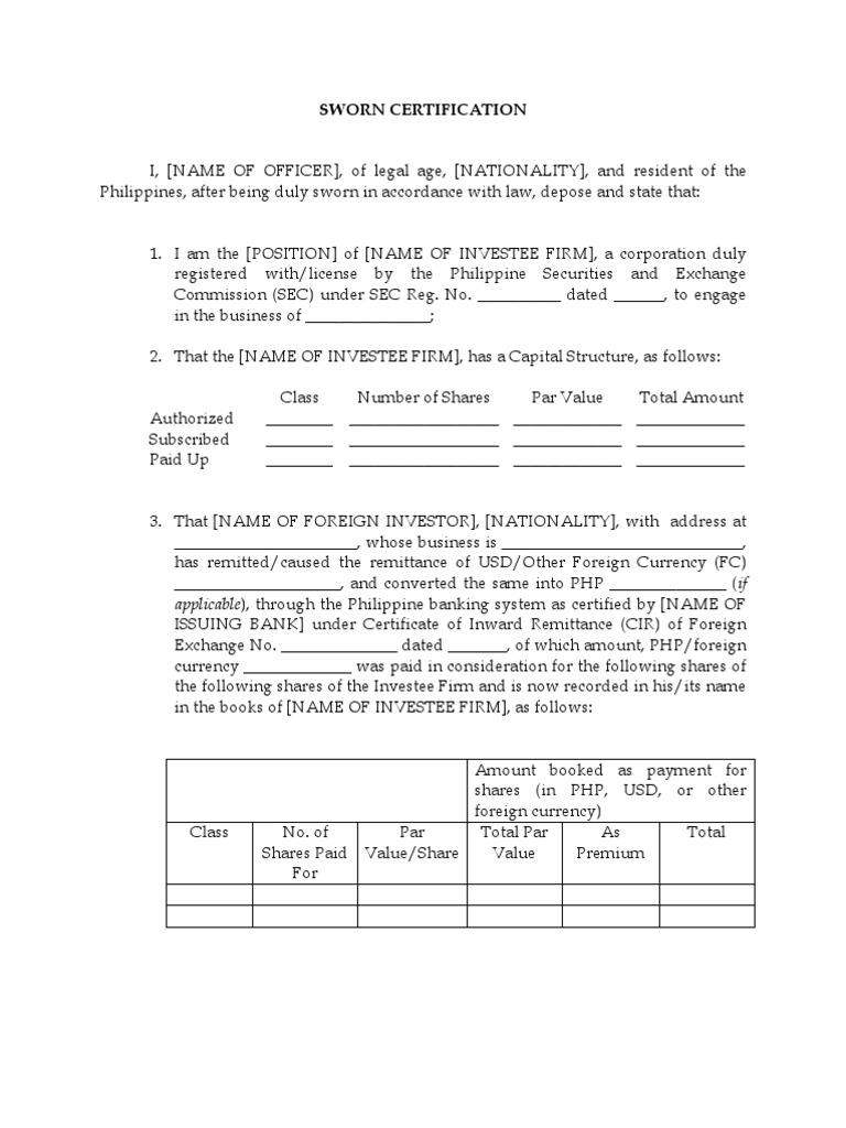 Annex 10.3A - Sworn Certification | PDF