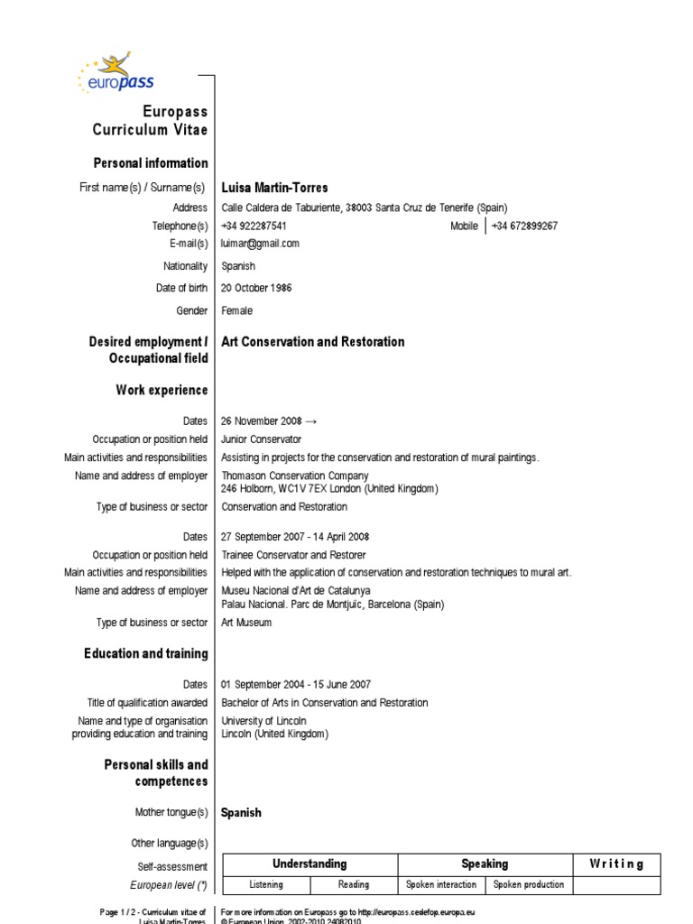 Europass Cover Letter