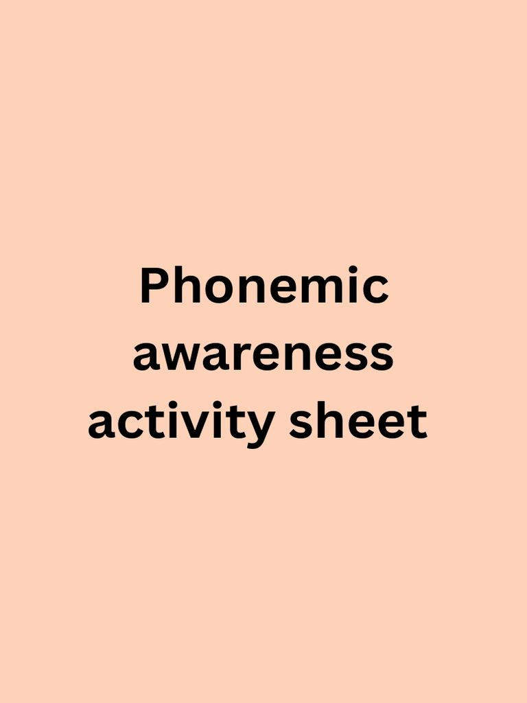 Phonemic Awareness Activity Sheet | PDF