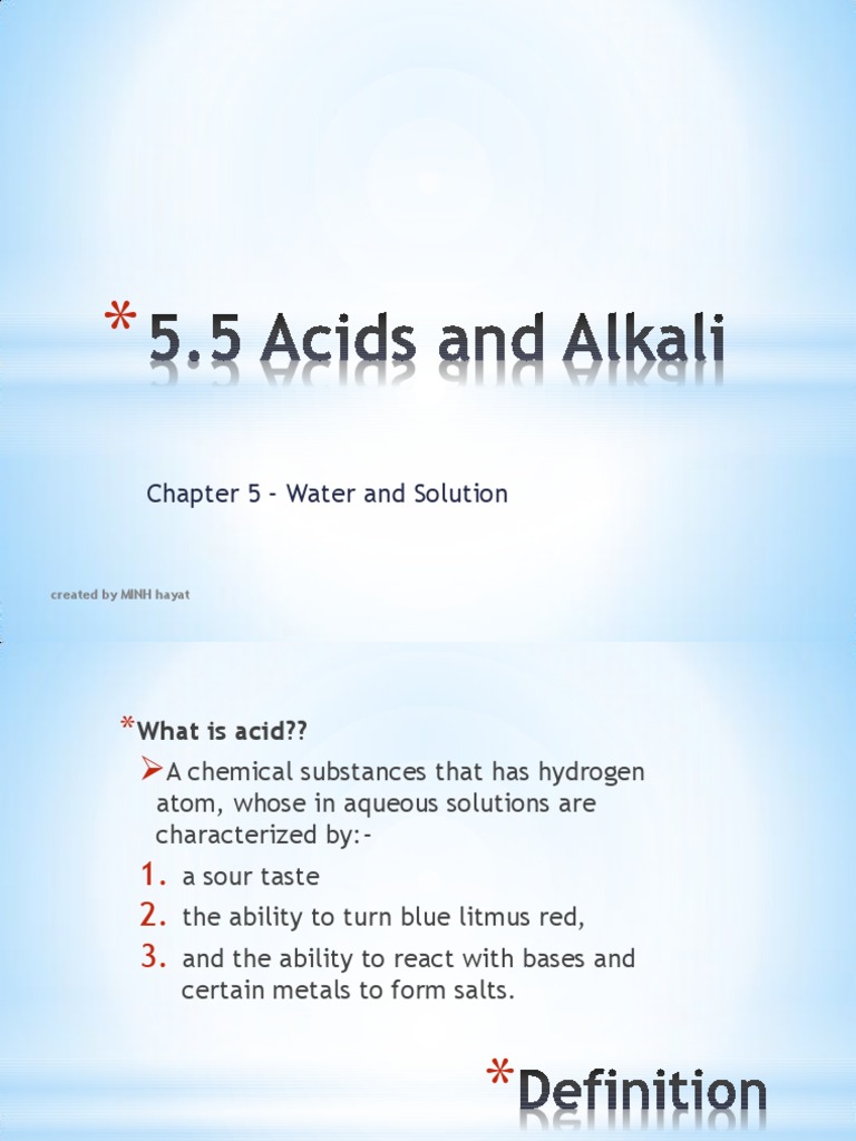 Science Form 2 Chapter 5.5 - Acid and Alkali Note | PDF